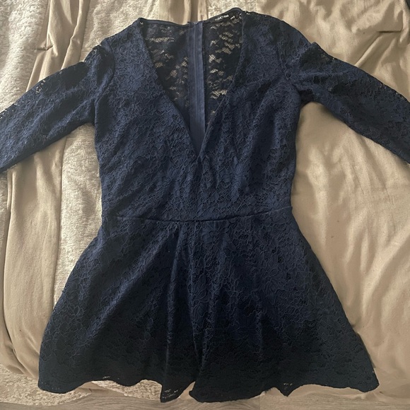 Fashion Nova | Pants & Jumpsuits | Midnight Blue Lace Romper | Poshmark